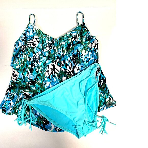 Swim | New 2pc Aqua Green Tankini Top L Xhilaration Aqua Blue Bikini L ...